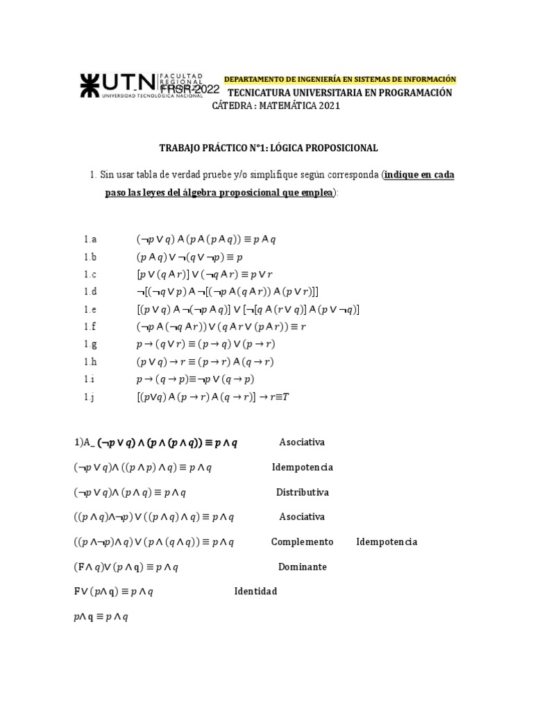 Respuestas TP NRO 1 - Matematica | PDF | Proposición | Interpretación (filosofía)