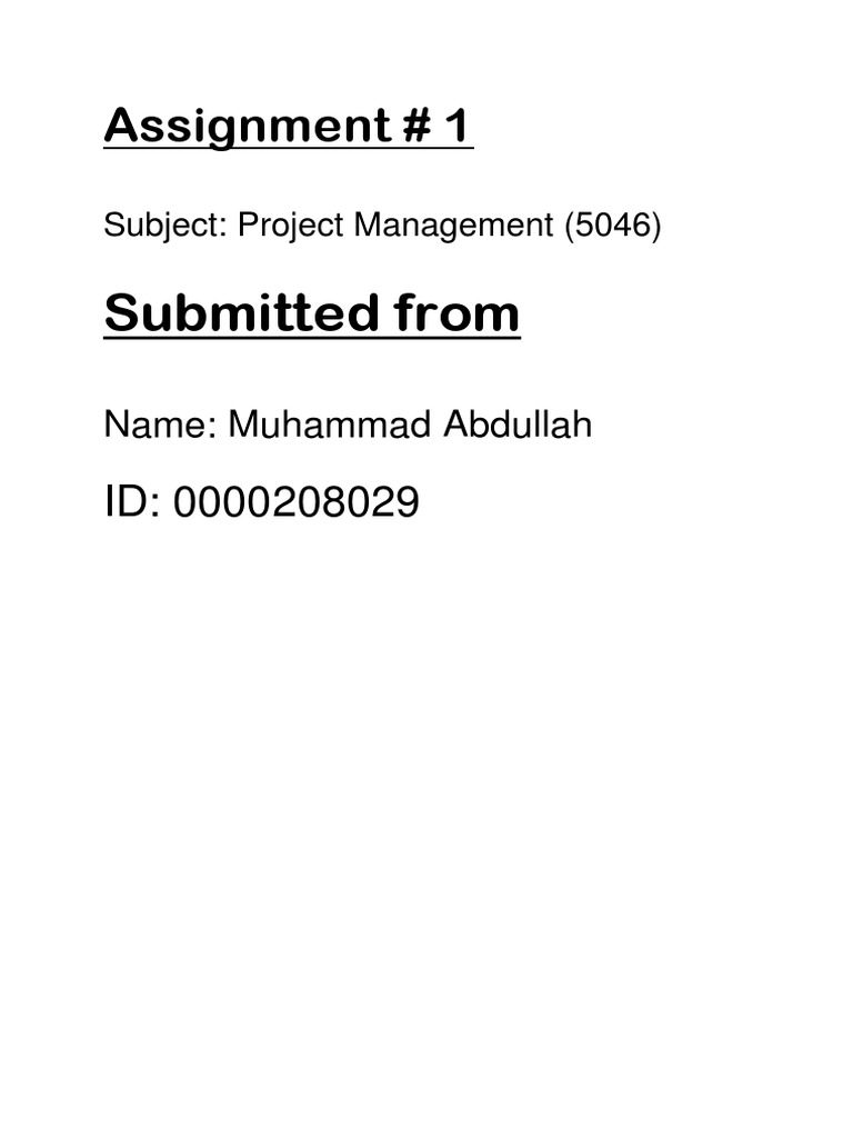 Assignment # 1: Submitted From | PDF | Project Management | Business