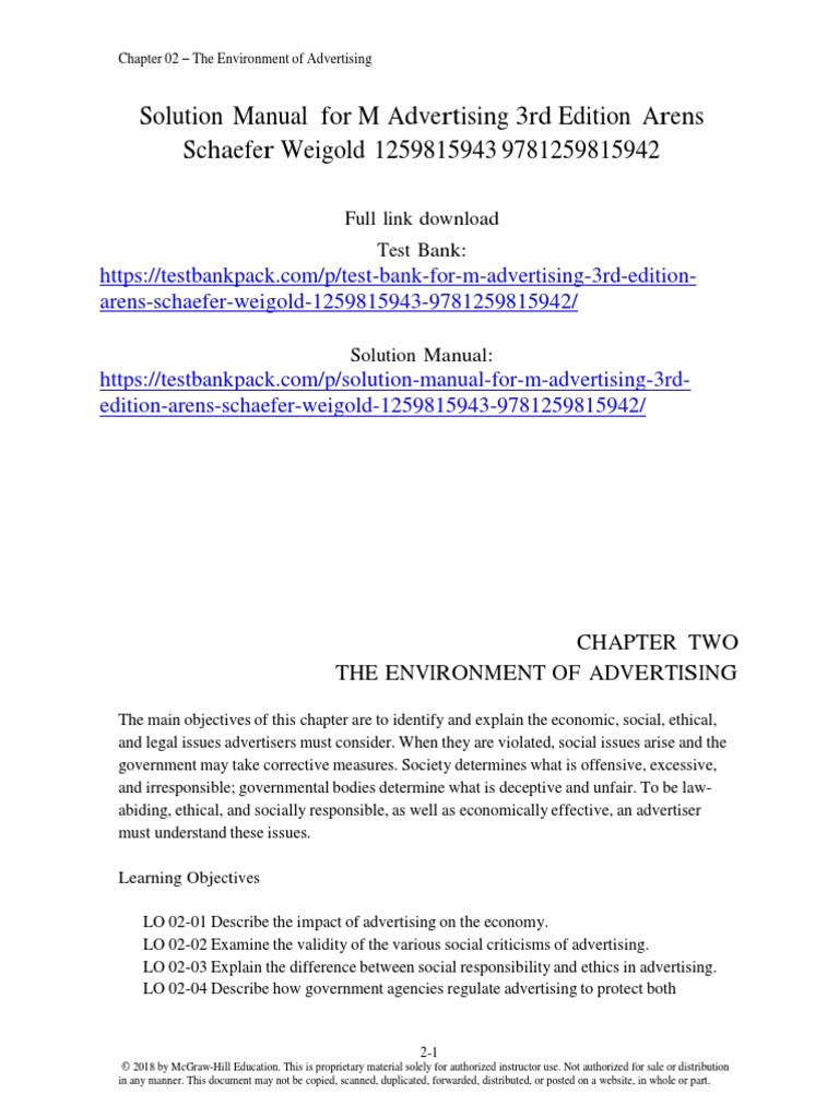 M Advertising 3rd Edition Arens Schaefer Weigold Solution Manual | PDF ...