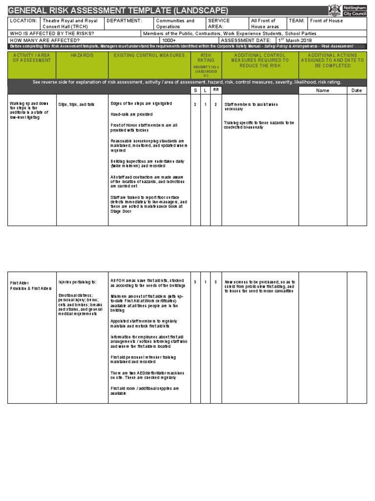 Risk Assessment | PDF | First Aid | Risk
