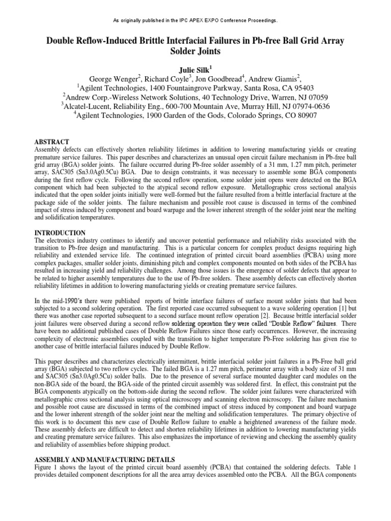 Double Reflow-Induced Brittle Interfacial Failures in Pb-Free Ball Grid ... Double Reflow-Induced Brittle Interfacial Failures in Pb-Free Ball Grid ...