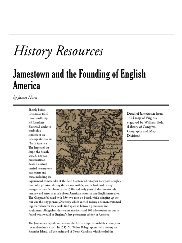 Jamestown and The Founding of English America | PDF | Jamestown ...