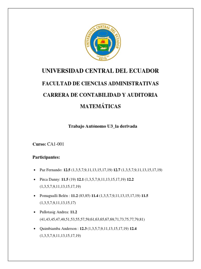 U3 - La Derivada - Trabajo Autonomo - CA1-001 | PDF