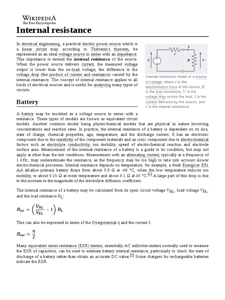 Internal Resistance | PDF | Rechargeable Battery | Electrical Resistance And Conductance