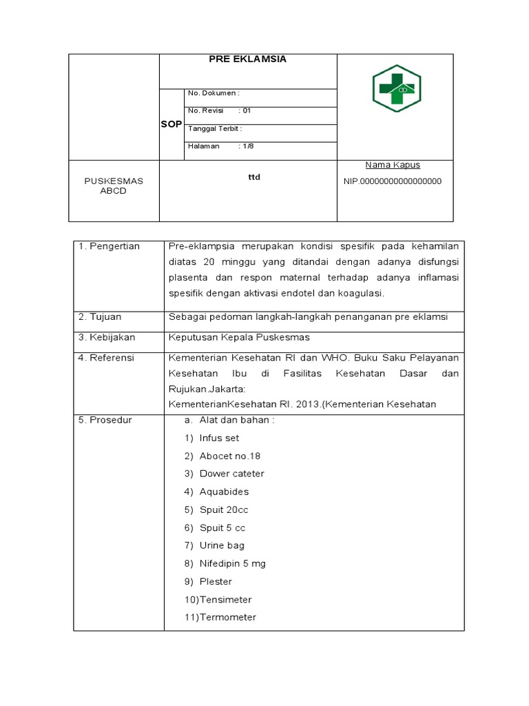 SOP Penanganan Pre-Eklamsia Ibu Hamil | PDF | Pengembangan Diri