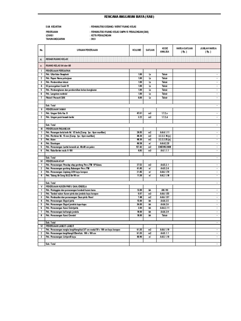 Rab Boq Rehabilitasi Ruang Kelas SMPN 15 PKL Dak | PDF