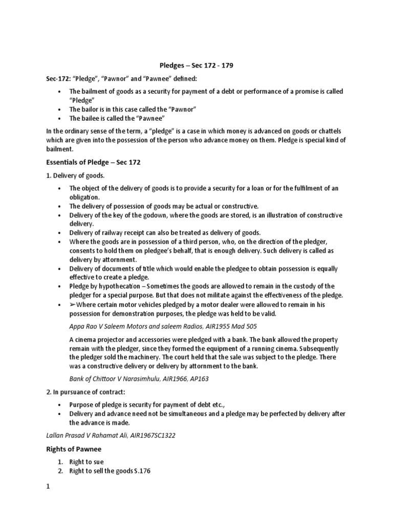 Pledge | PDF | Possession (Law) | Loans