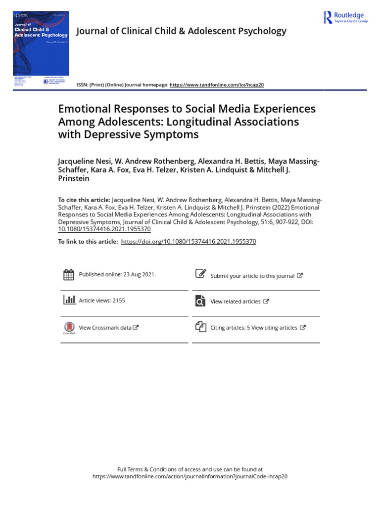 Emotional Responses To Social Media Experiences Among Adolescents Longitudinal Associations With ...