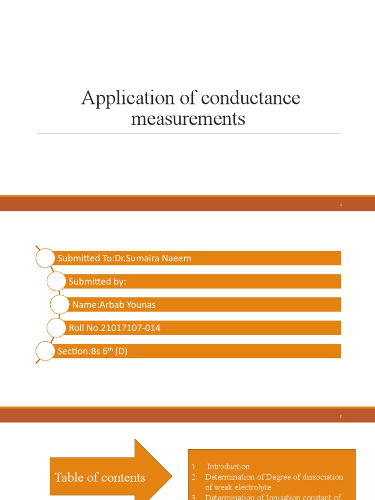 Applications of Conductance Measurements | PDF | Dissociation ...
