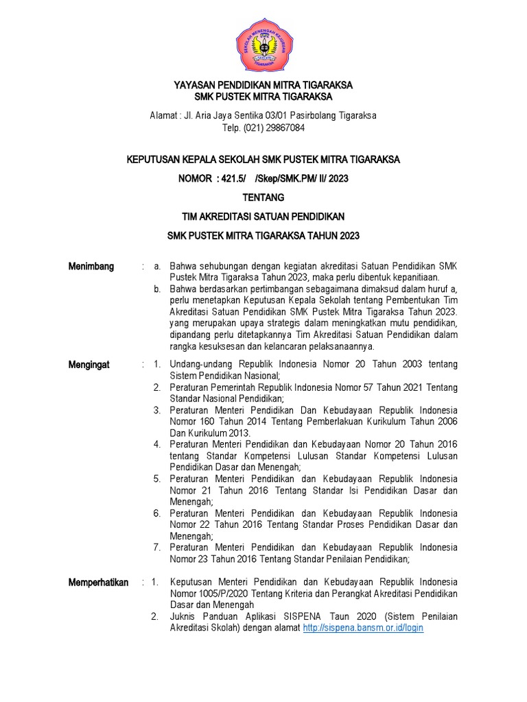 SK Tim Akreditasi | PDF