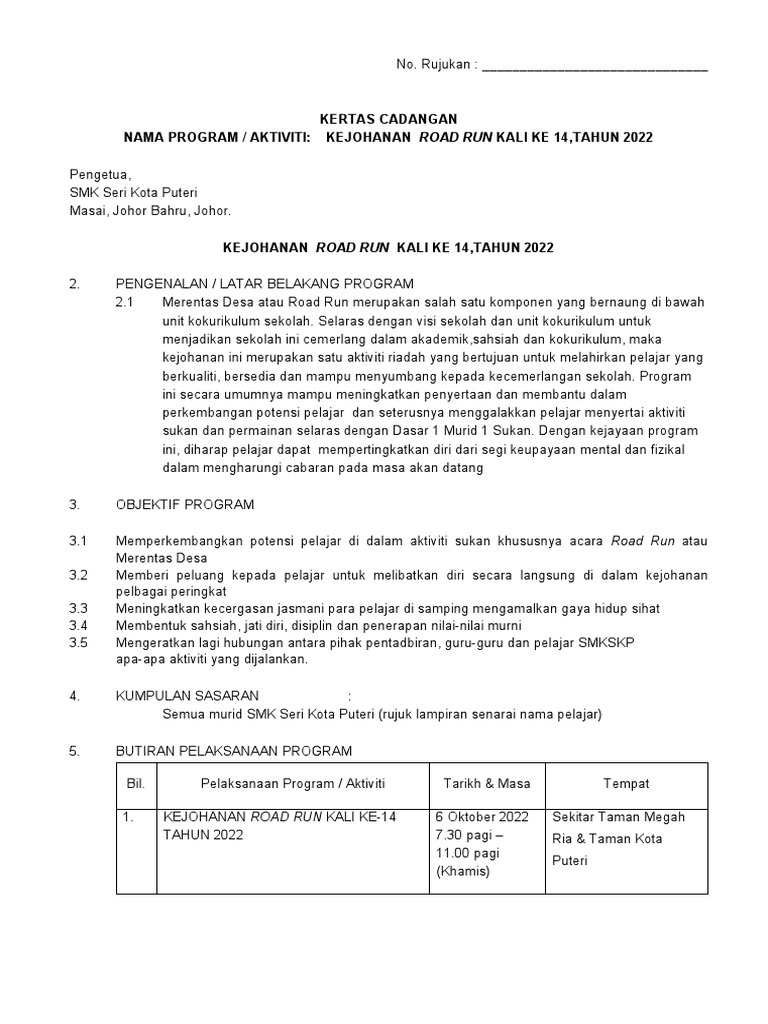 Kertas Kerja Road Run 2022 | PDF