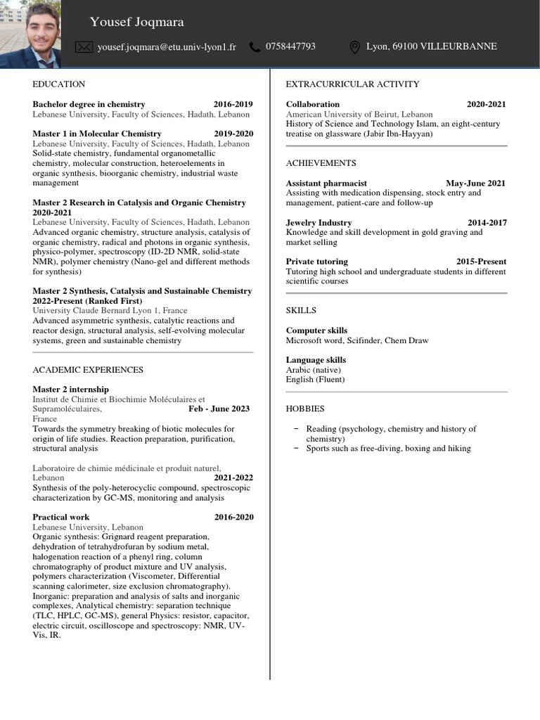 CV 1 | PDF | Chemistry | Organic Chemistry