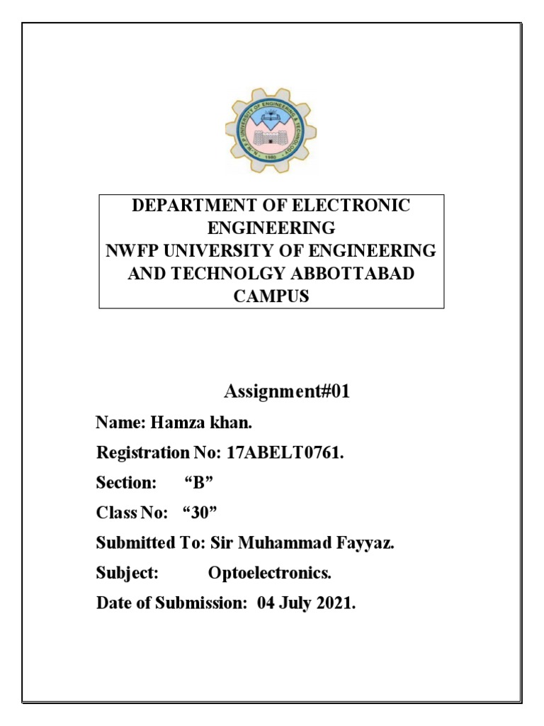Assignment#1 Optoelectronics | PDF | Optical Fiber | Light Emitting Diode
