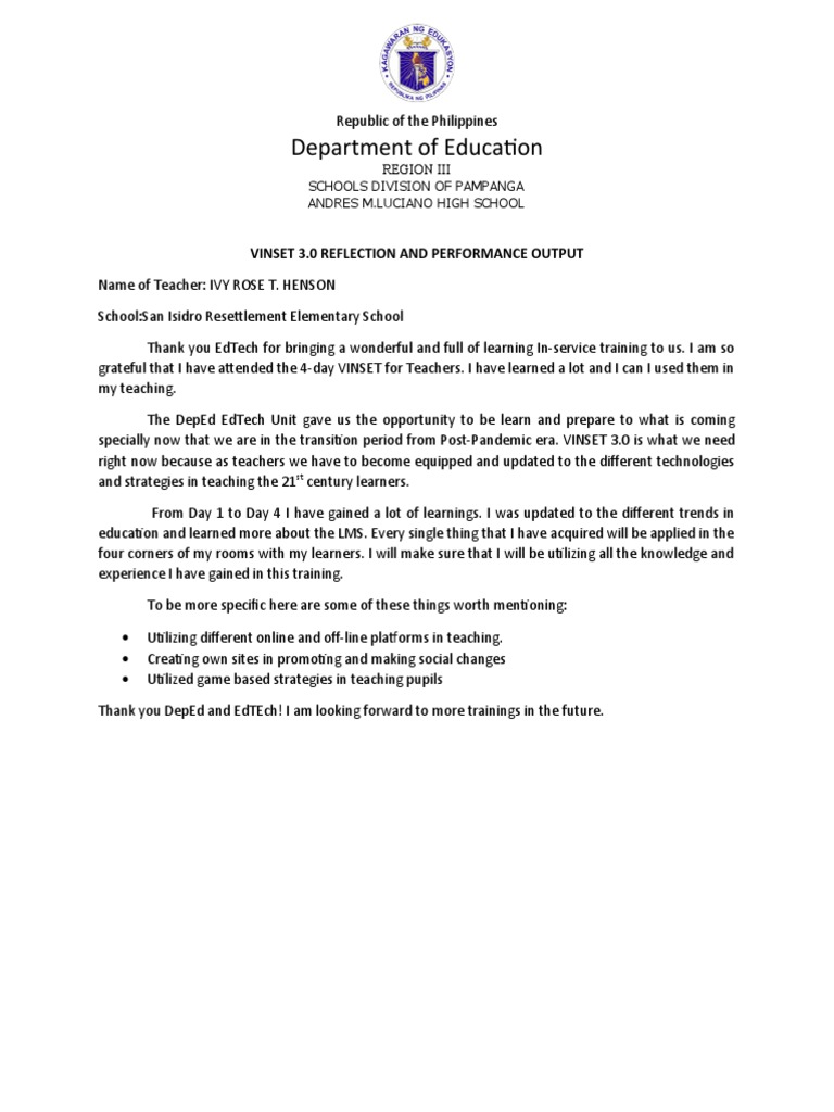 Ivy Rose Henson Vinset 3.0 Performance Output | PDF