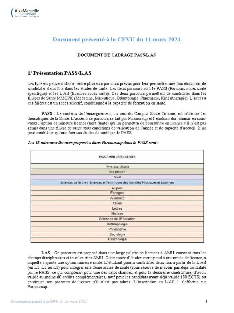 Cadre PASS/L.AS pour études de santé | PDF | Psychologie | Science