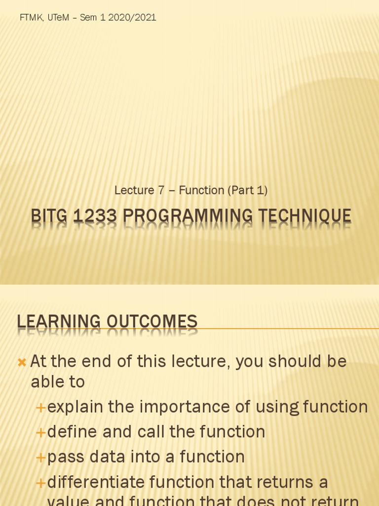 Lecture7 Function Part1 Pdf Parameter Computer Programming Systems Engineering