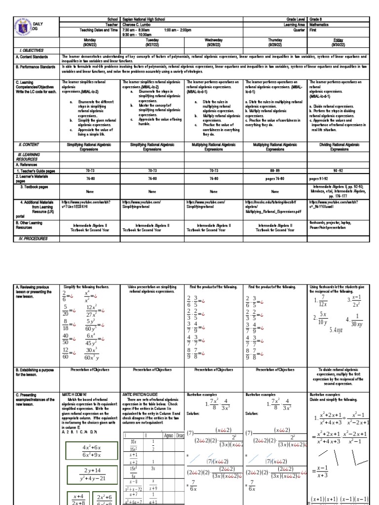 DLL Grade 8 | PDF | Equations | Rational Number