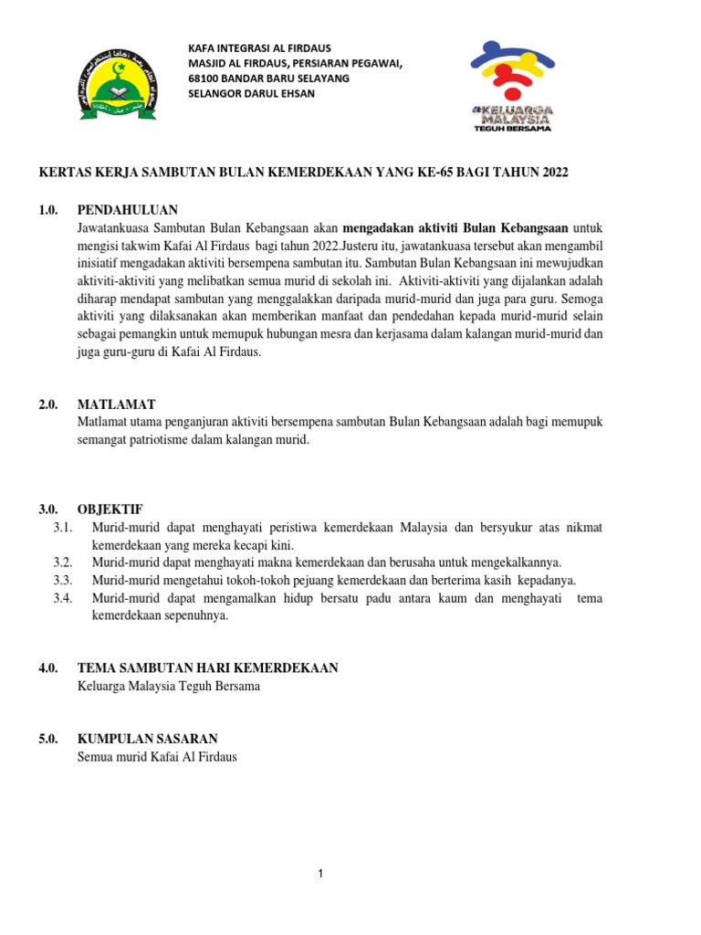 KERTAS KERJA BULAN MERDEKA KAFAI AL FIRDAUS 2022 - Copy-4 | PDF
