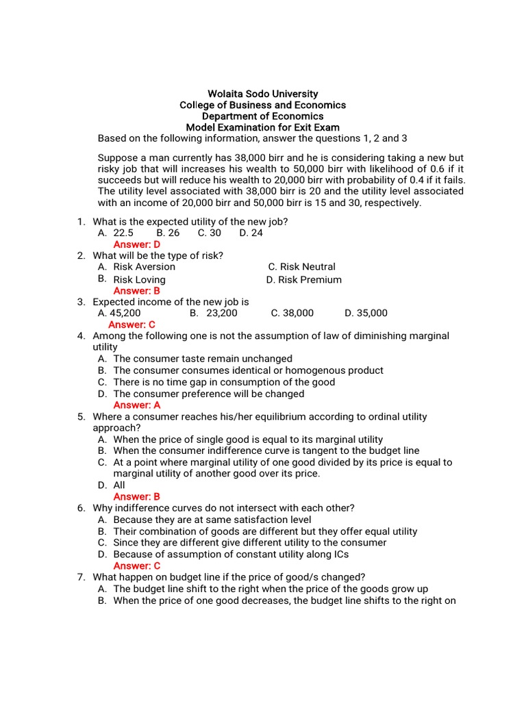 Economics Department Model Exam Questions With Answers | PDF | Marginal ...