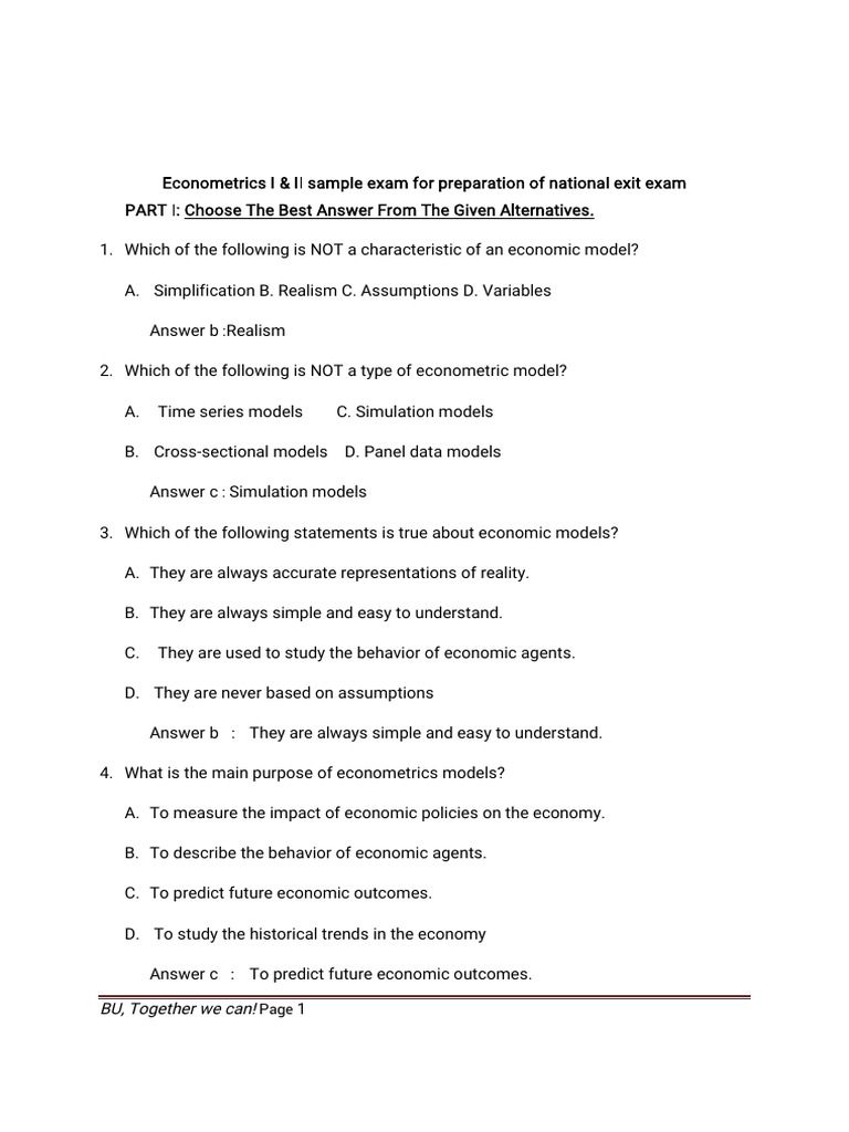 Econometrics Model Exam Download Free Pdf Regression Analysis