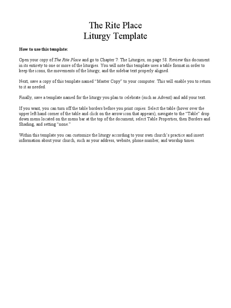The Rite Place Liturgy Template | Download Free PDF | Eucharist ...