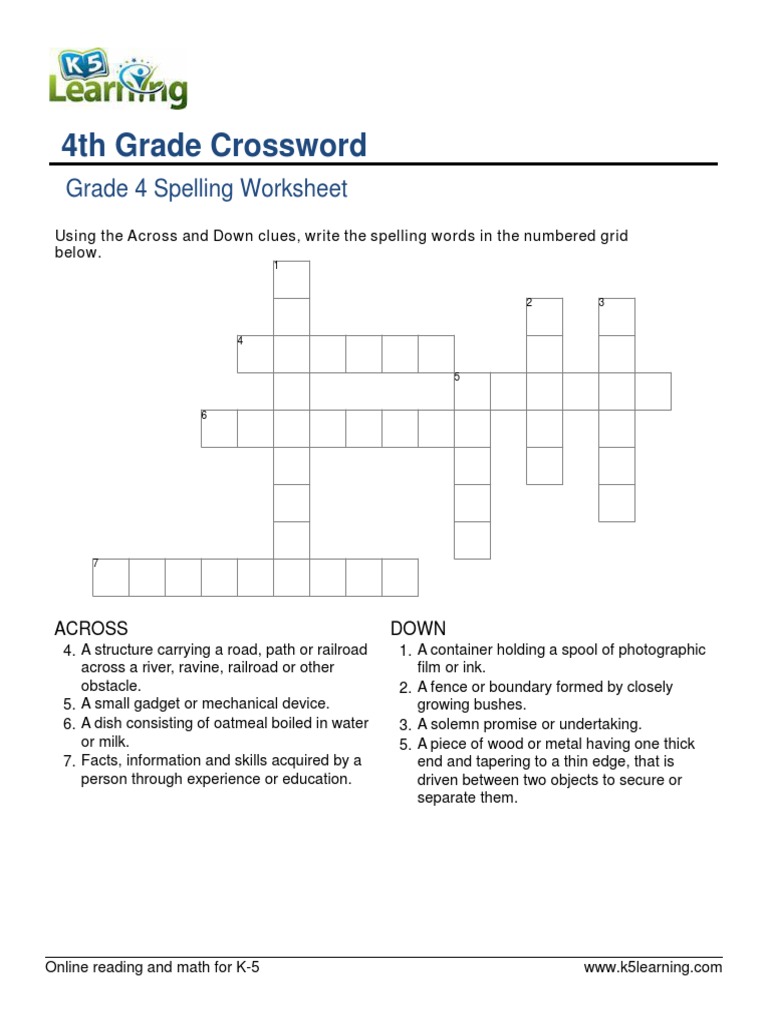 Grade 4 Crossword 2 | PDF | Crossword