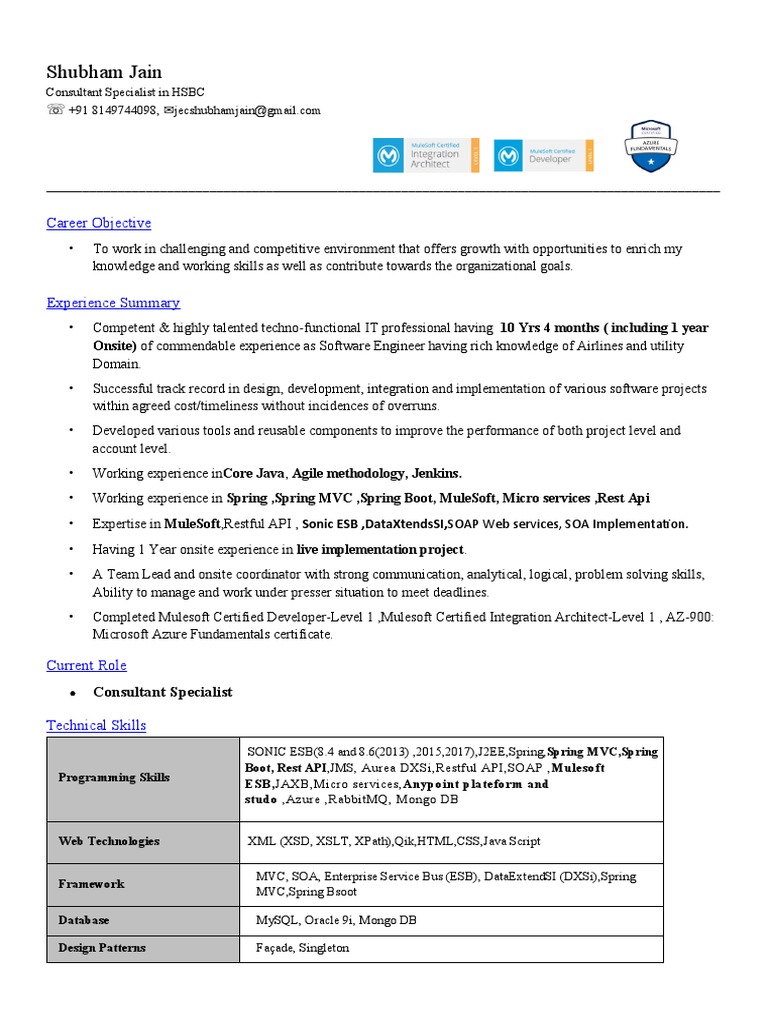 05 - Shubham Jain - Resume | PDF | Service Oriented Architecture | Spring Framework
