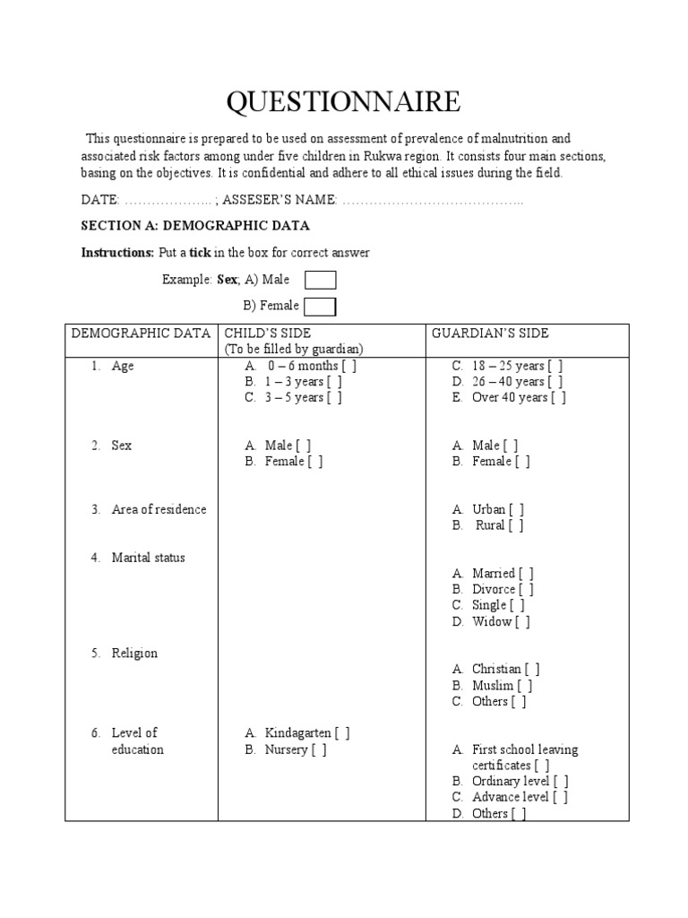 Malnutrition Assessment Questionnaire | PDF | Malnutrition | Nutrition
