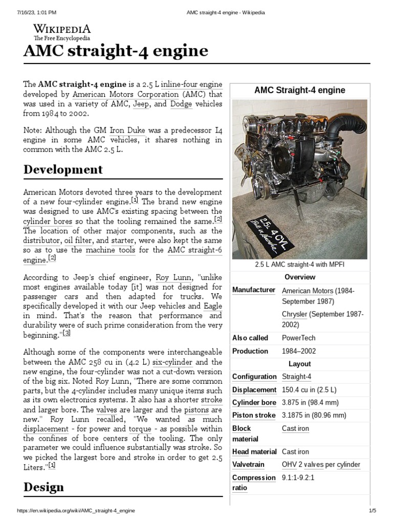 AMC 2.5L Straight-4 Engine Overview | PDF | Rotating Machines | Vehicles
