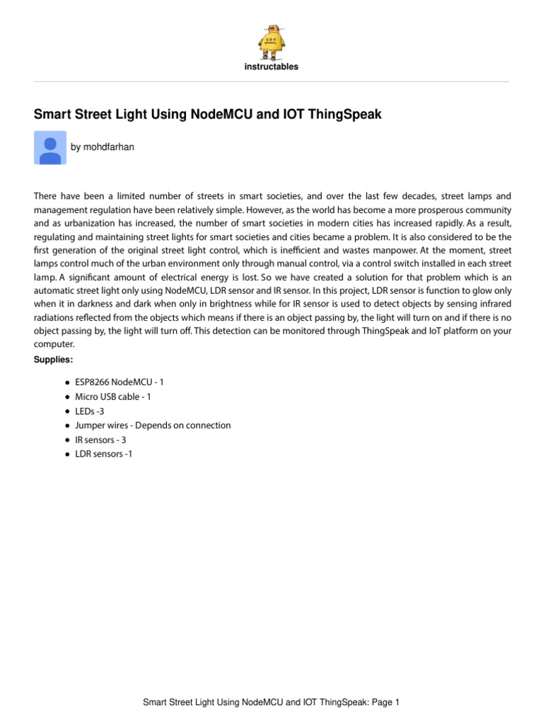 Smart Street Light Using NodeMCU and IOT ThingSpea | PDF | Infrared ...