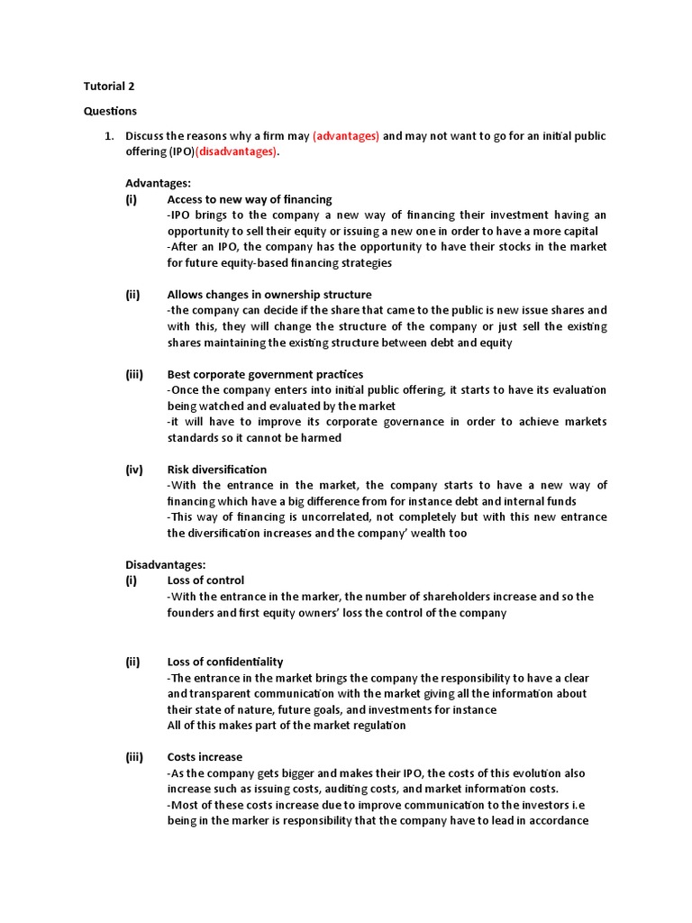Tutorial 2 Questions | PDF | Initial Public Offering | Corporate Finance