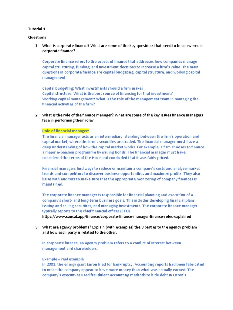 Tutorial 1 Questions | PDF | Capital Structure | Financial Capital