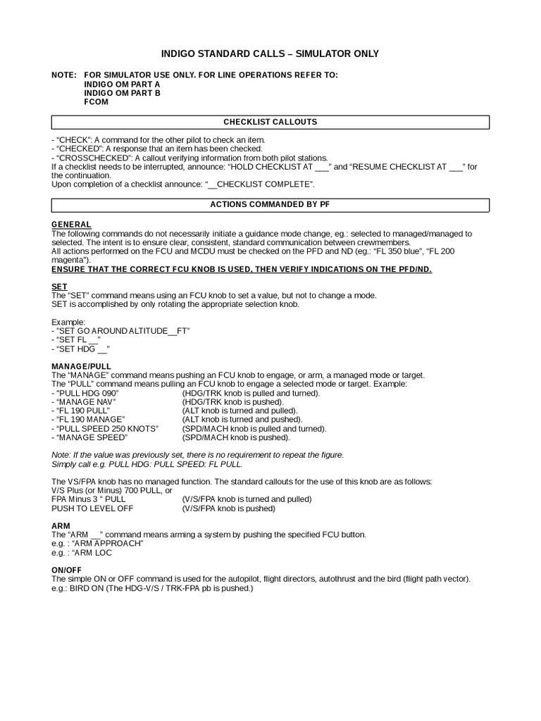 A320 Simulator Standard Callouts | PDF | Flap (Aeronautics) | Transport Safety