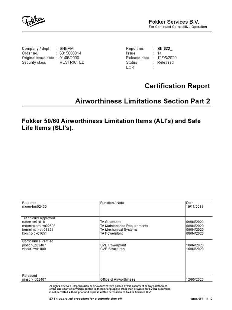 Fokker 50/60 Airworthiness Limitations | PDF | Aviation | Transport