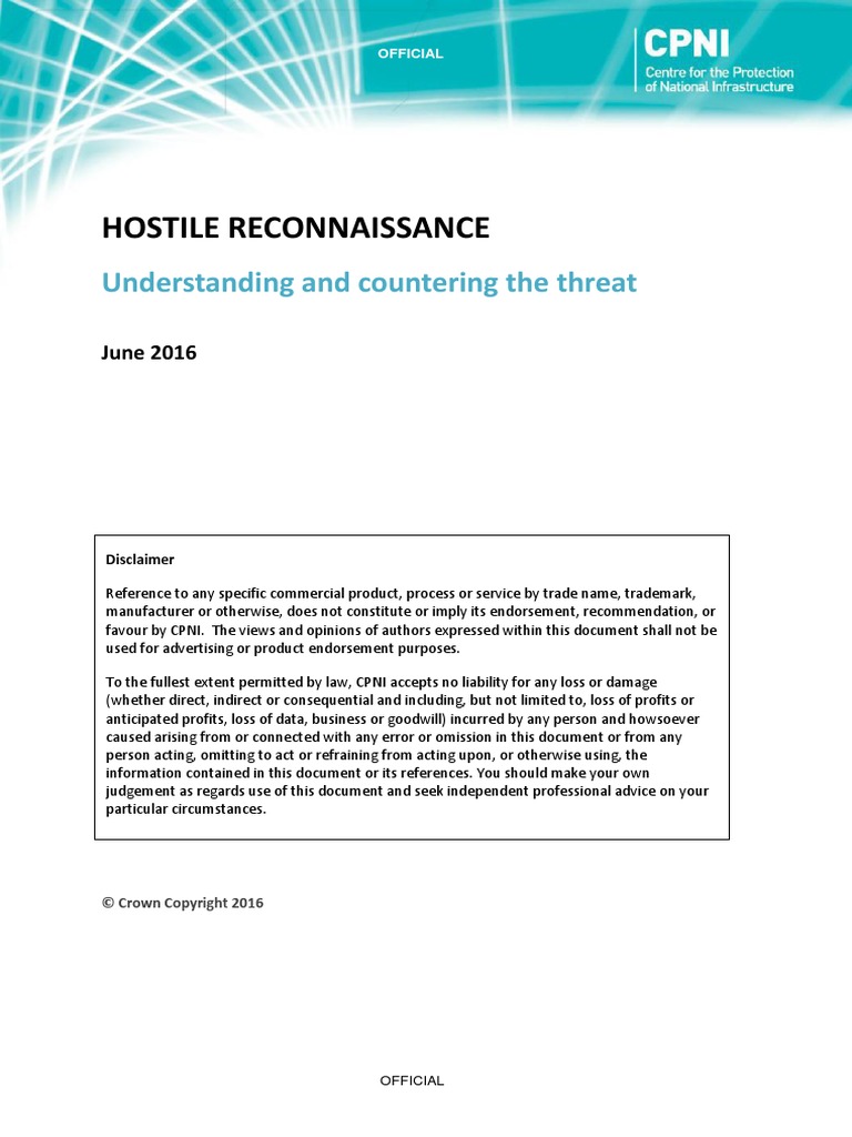 CPNI 2016 Hostile Recconnaissance Guidance | PDF | Security | Computer Security