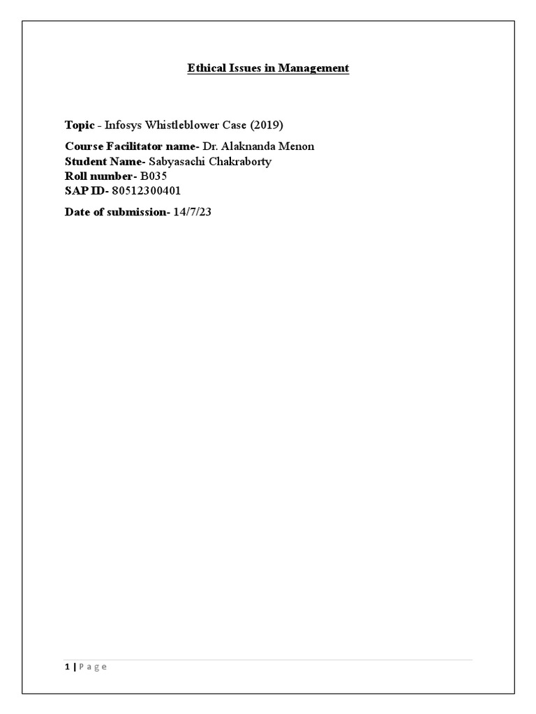 EthicsAssignment Sabyasachi Chakraborty B035 | PDF | Whistleblower | Virtue Ethics