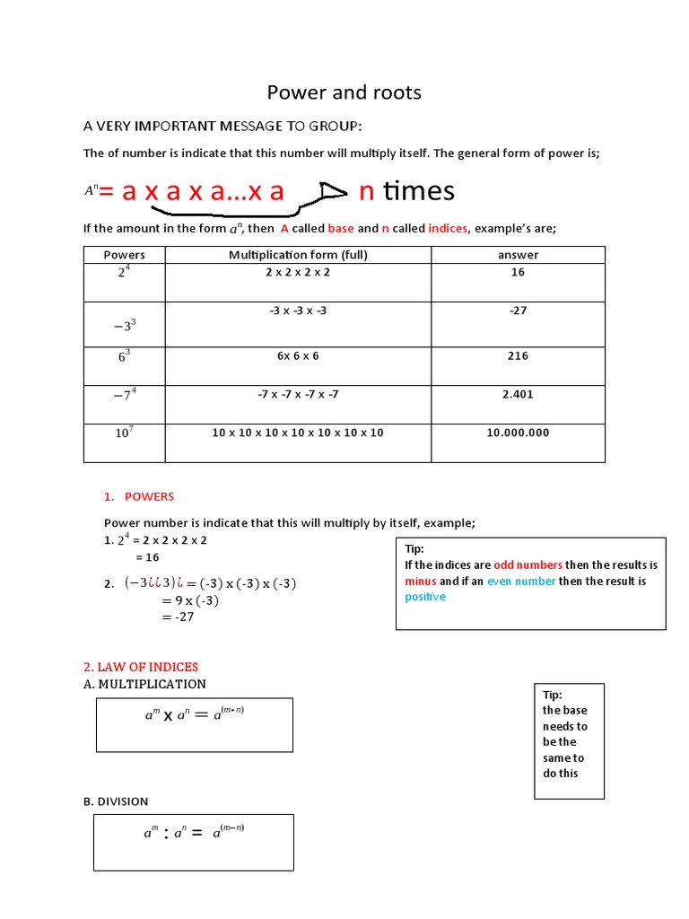 Power and Roots | PDF | Square Root | Algebra
