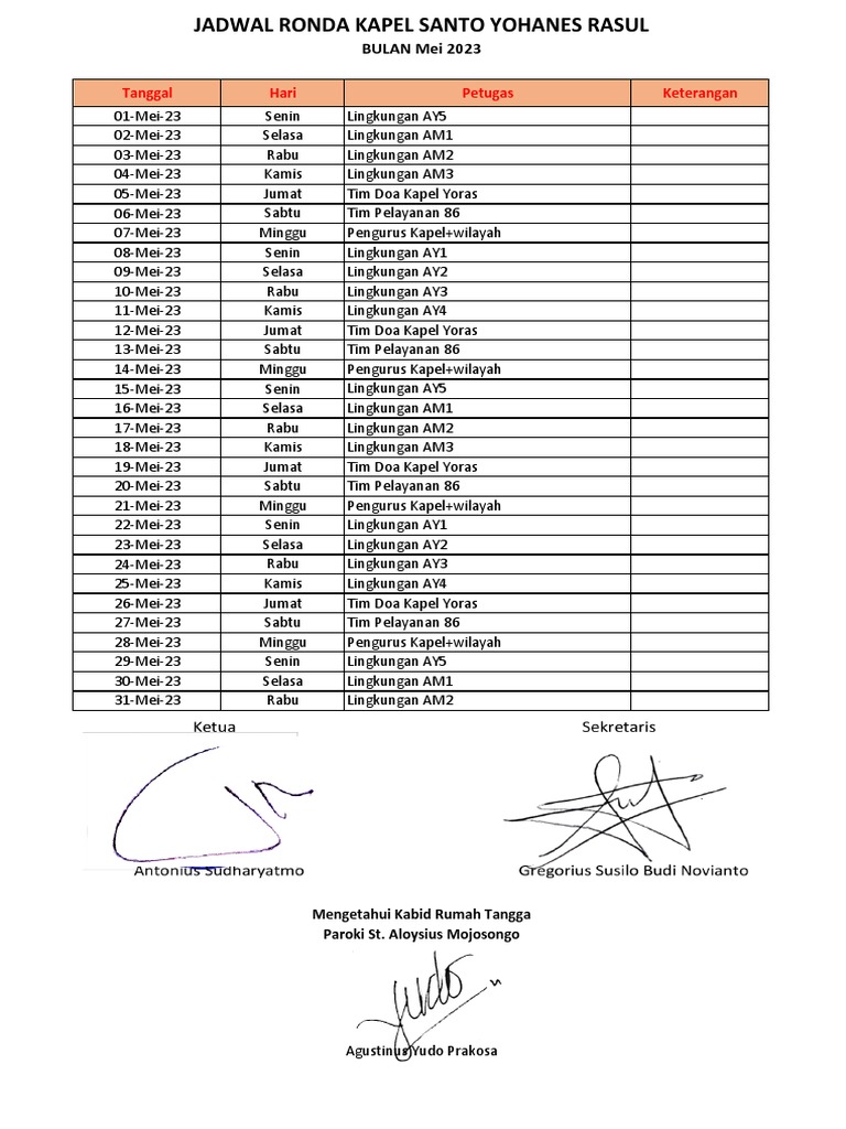 Jadwal Ronda Kapel Mei 2023 | PDF