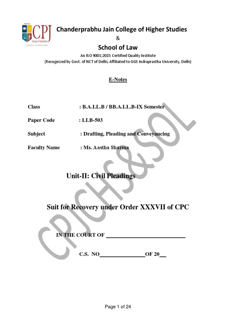 E-Notes - Drafting and Pleading - Unit - 2 | PDF | Lawsuit | Appeal E-Notes - Drafting and Pleading - Unit - 2 | PDF | Lawsuit | Appeal
