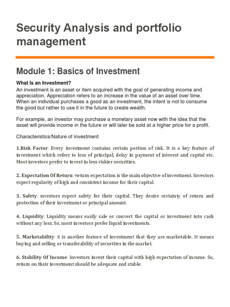 SAPM Module 1 Basics of Investment | PDF | Investing | Financial Risk SAPM Module 1 Basics of Investment | PDF | Investing | Financial Risk