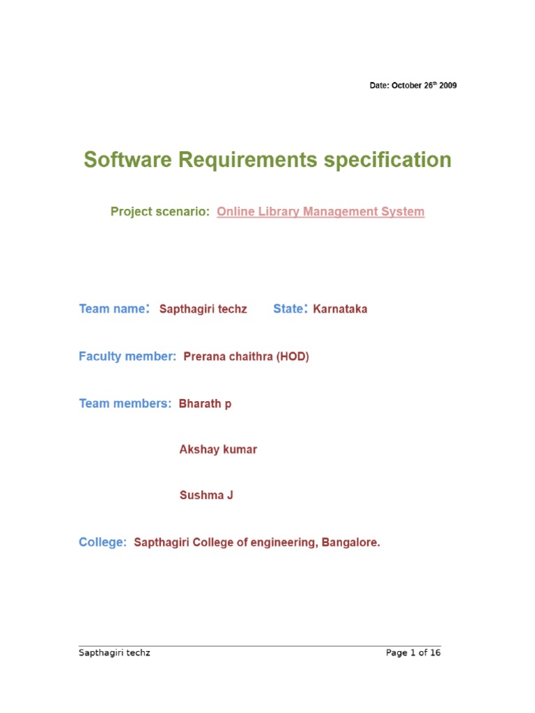 Sample - Online Library Management System (SRS) | PDF