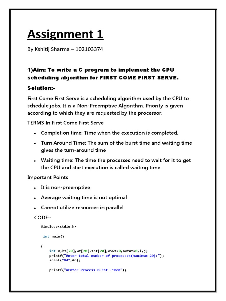 Assignment 1 Pdf Scheduling Computing Process Computing