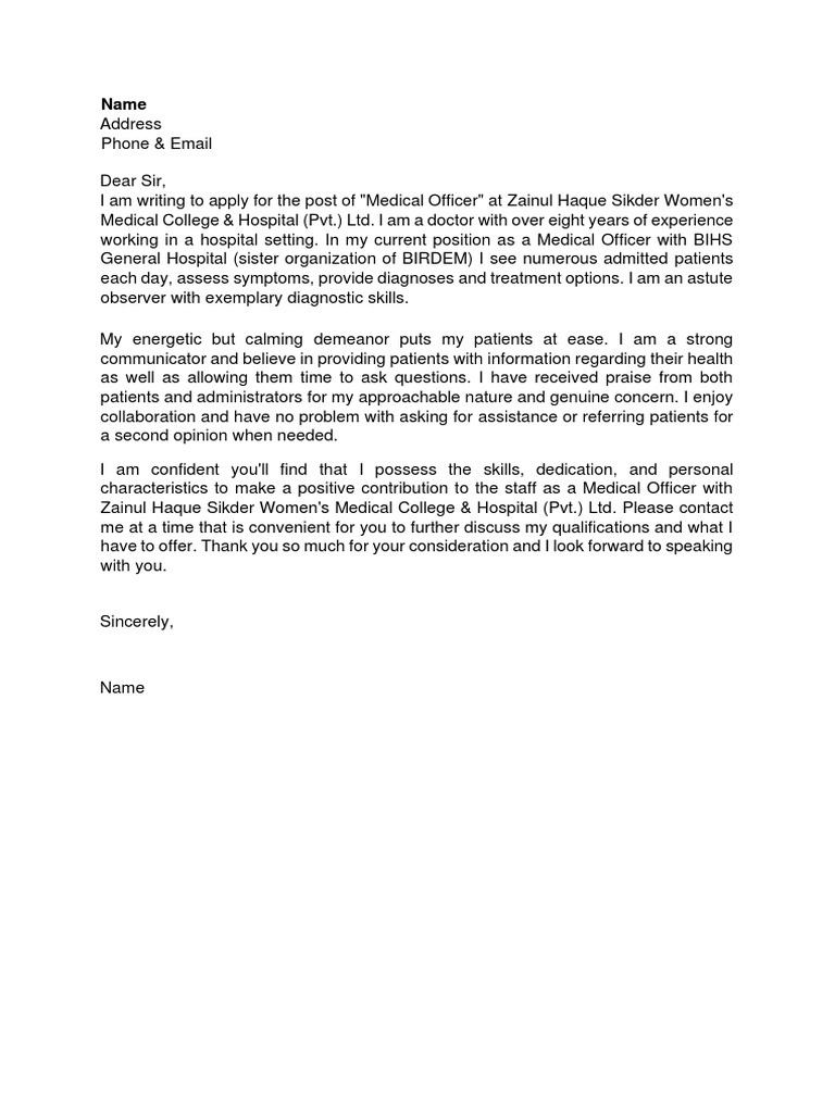 Doctor Job Application Letter Sample | PDF