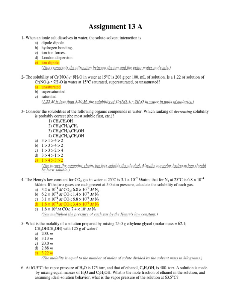 Assignment 13 A21 | PDF | Solubility | Mole (Unit)