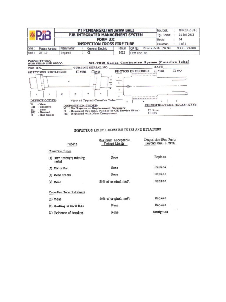 Form Uji Cross Fire Tube | PDF
