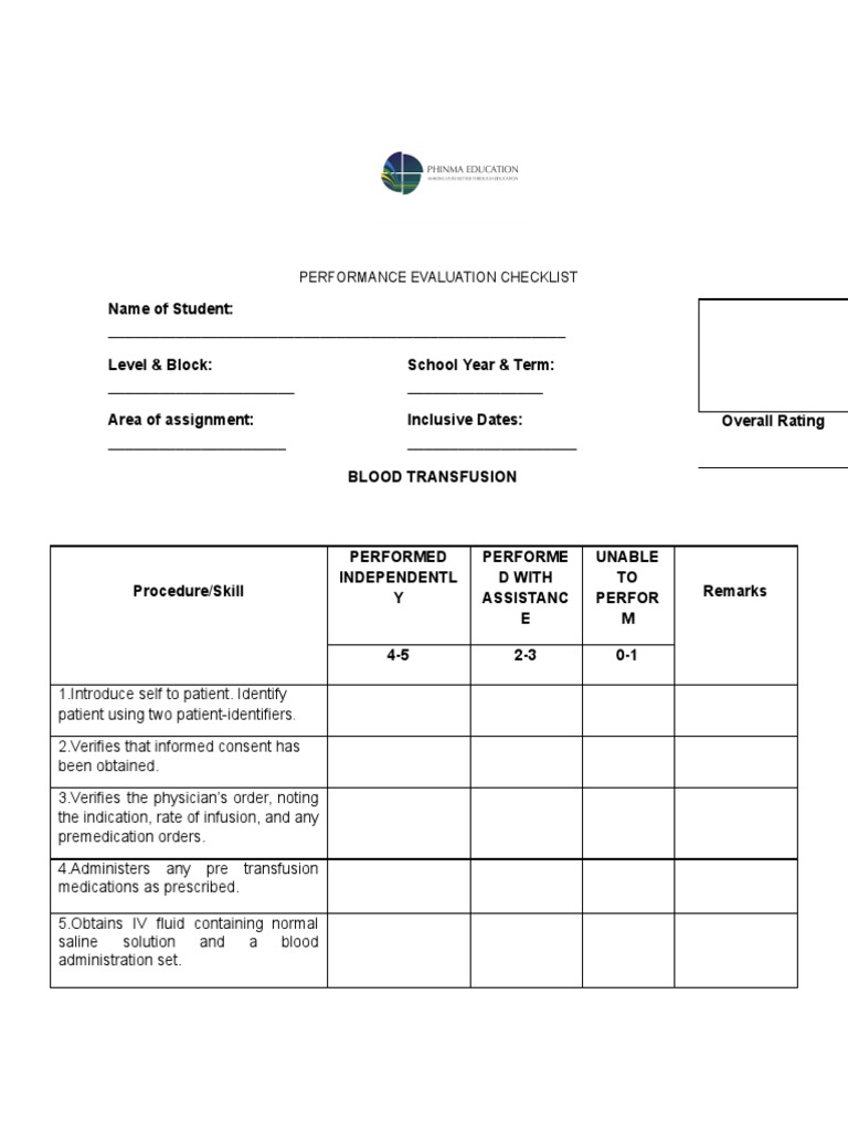 BT Checklist | Download Free PDF | Intravenous Therapy | Blood Transfusion