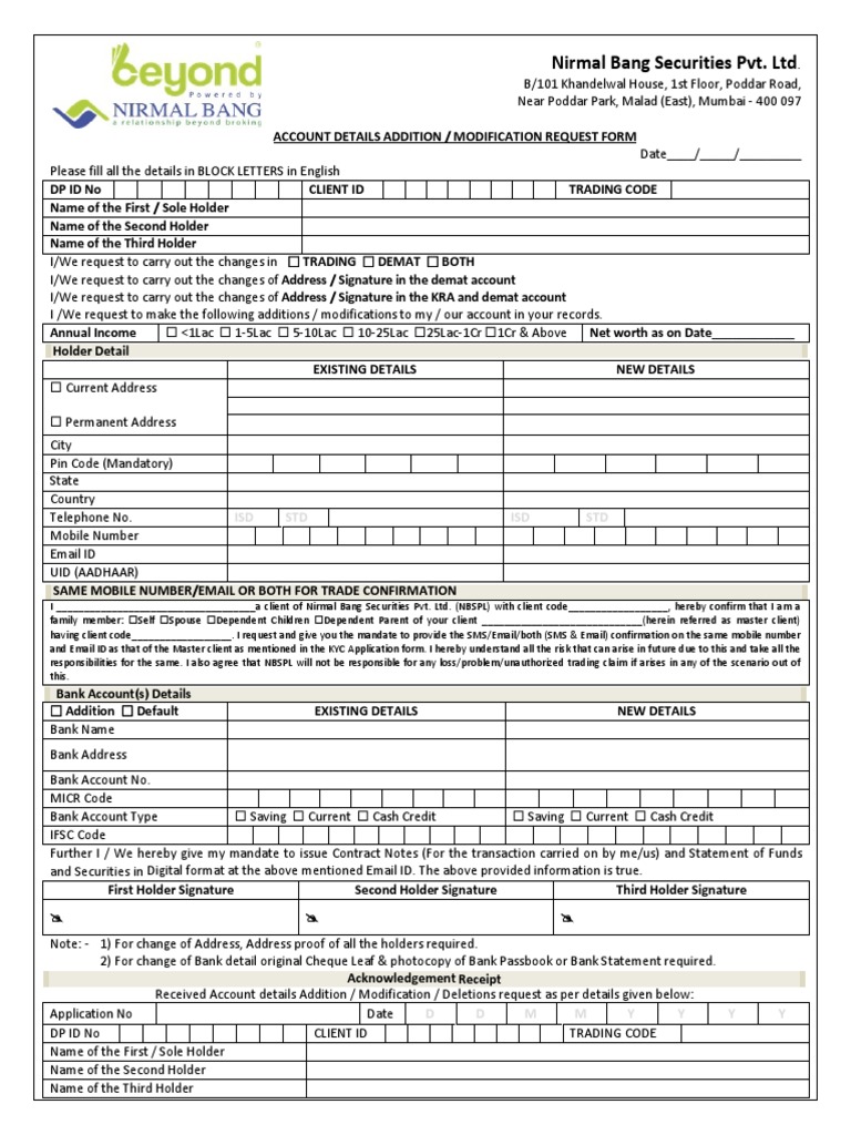 KYC Modification Format - Jan 2021 | PDF | Finance & Money Management