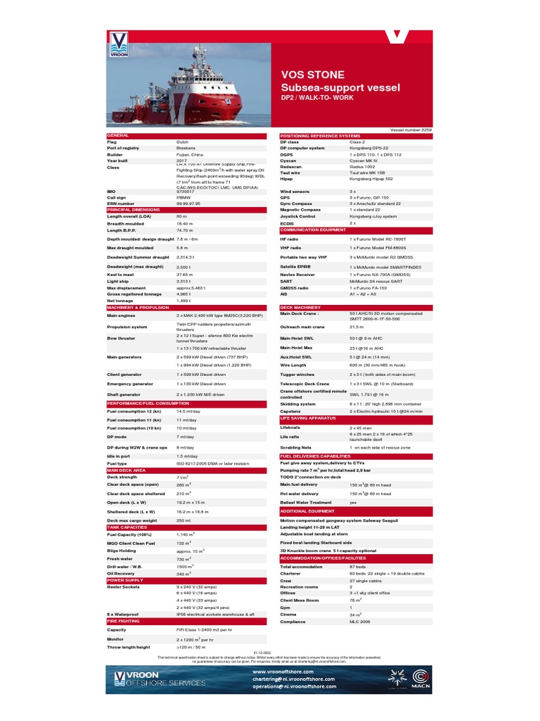 VOS Stone Vessel Particulars | PDF | Crane (Machine) | Manufactured Goods