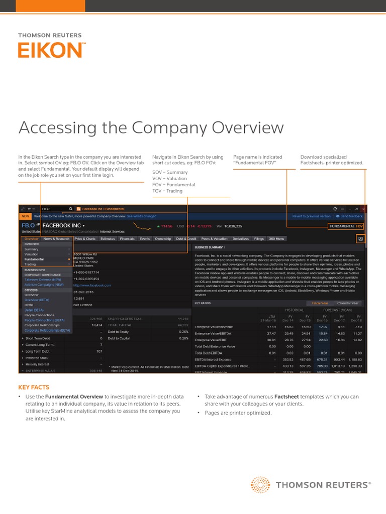 Eikon Quick Reference Card - Company Overview | PDF | Icon (Computing) | Capital Structure