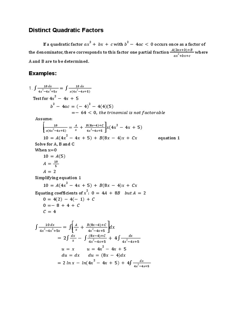 Calculus 2 Integration of Distinct Quadratic Factors Examples and ...